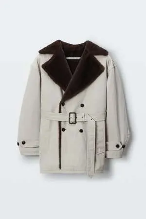Alexander Wang Oversized Trench Coat W/ Faux Fur Lining - Stone
