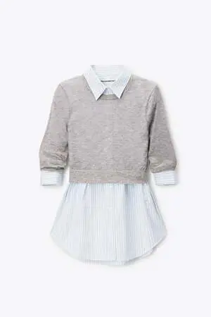 Alexander Wang Sheer Crewneck Sweater Button Up - Heather Grey