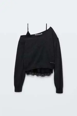 Alexander Wang Off Shoulder Ls Sweater W/ Cami - Charcoal