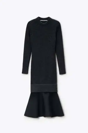 Alexander Wang Ribbed Long-sleeve Dress In Wool - Charcoal