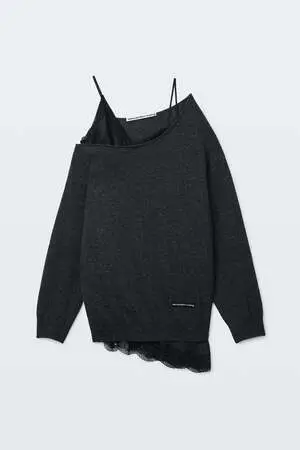Alexander Wang Pre-styled Slip Dress W Cut Neckline Ls Sweater - Charcoal