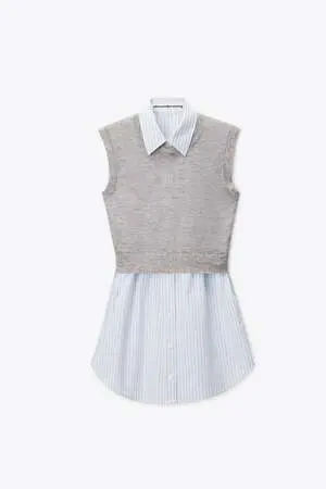 Alexander Wang Layered Sleeveless Shirt Dress With Knit Top - Heather Grey