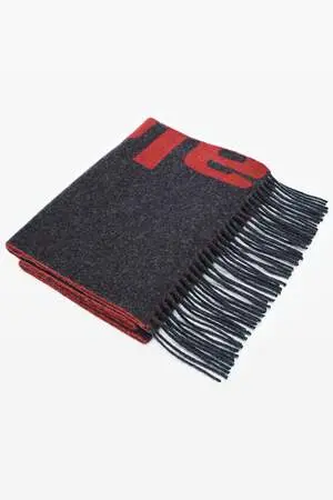 Alexander Wang Logo Jacquard Scarf In Wool Cashmere Black/red