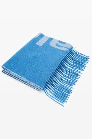 Alexander Wang Logo Jacquard Scarf In Wool Cashmere - Blue/grey