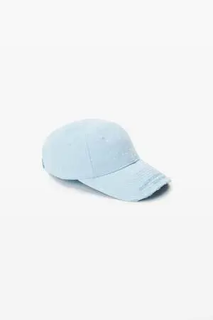 Alexander Wang Crystal Hotfix Distressed Baseball Cap Washed Sky