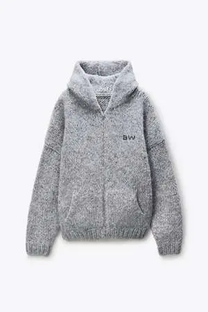Alexander Wang Oversized Zip Up Hoodie With Aw Embroidery Grey Multi