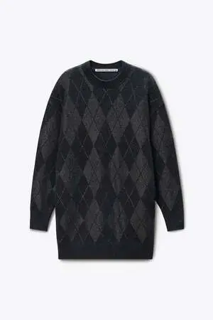 Alexander Wang Crystal Hotfix Argyle Wool-blend Dress - Graphite