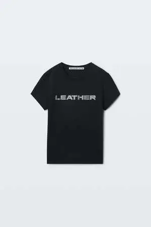 Alexander Wang Crystal Hotfix Graphic Fitted Short Sleeve Tee - Black