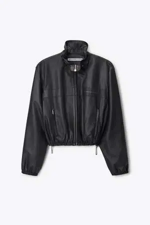 Alexander Wang Cropped Leather Jacket With Gathered Collar