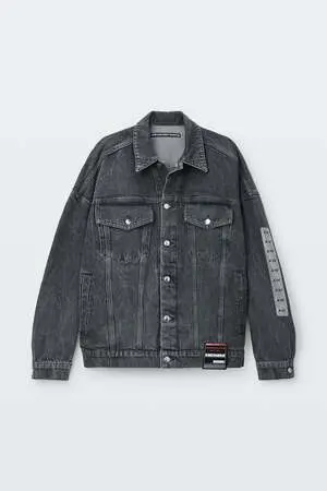 Alexander Wang Oversized Graphic Trucker Jacket - Deep Washed Grey