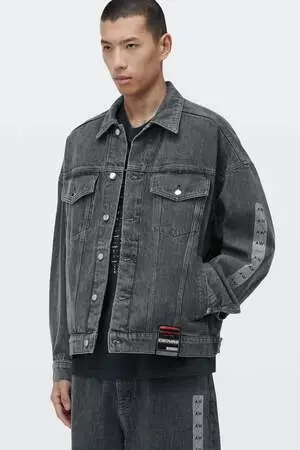 Alexander Wang Oversized Graphic Trucker Jacket - Deep Washed Grey