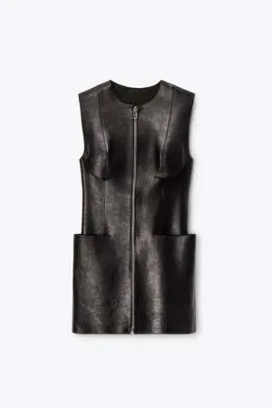 Alexander Wang Slashed Leather Mini Dress - Black