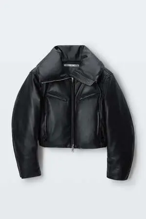 Alexander Wang Leather Funnel-neck Puffer Jacket