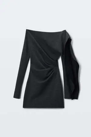 Alexander Wang Asymmetric Drape Ls Mini Dress - Charcoal