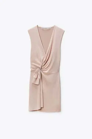 Alexander Wang Crystal Hotfix Knotted Deep V-neck Tank Dress - Nude