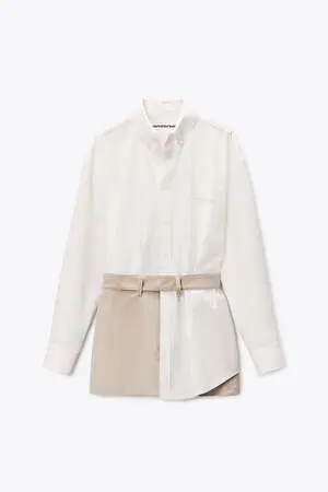 Alexander Wang Layered Shirt Mini Dress With Tucked Detail - White/stone