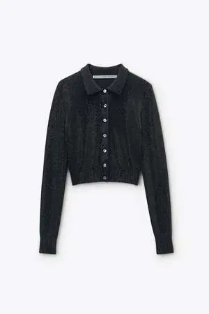 Alexander Wang Ls Polo Cardigan W/ Hotfix - Black