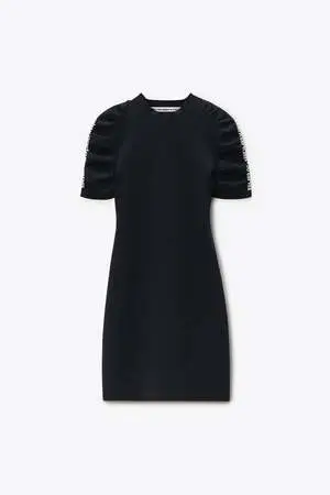 Alexander Wang Ruched Logo Short Sleeve Mini Dress - Black