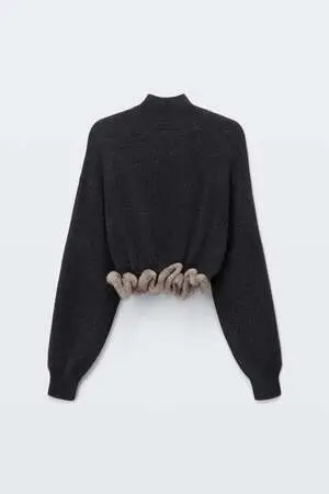 Alexander Wang Faux Fur Trim Turtlneck - Charcoal
