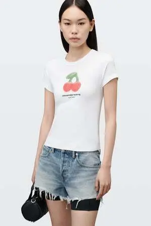 Alexander Wang Fitted Ringer Tee W/ Cherry Graphic - White