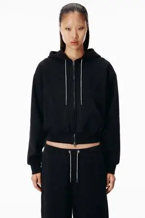 Alexander Wang Crystal Hotfix Drawcord Zip-up Hoodie Black