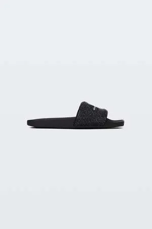 Alexander Wang Aw Crystal Hotfix Pool Slide - Black/jet