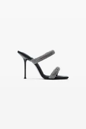 Alexander Wang Julie Crystal Hotfix 105mm Satin Tubular Sandal - Black/silver