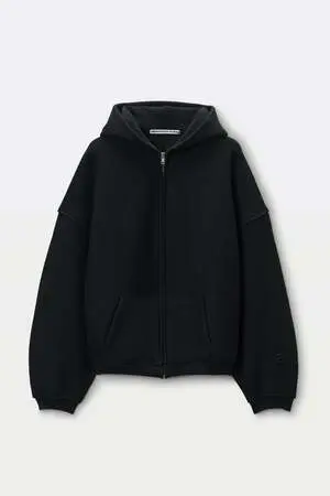 Alexander Wang Star Zip-up Hoodie In Dense Fleece - Black