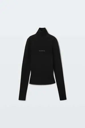 Alexander Wang Ls Turtle Neck Top W Jacquard Logo - Black