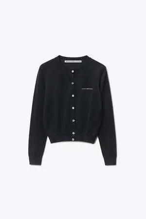 Alexander Wang Crystal Hotfix Logo Cardigan - Black