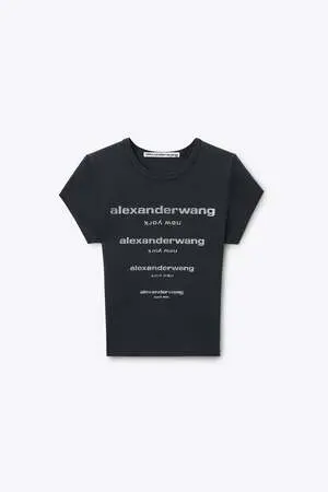 Alexander Wang Crystal Hotfix Gradient Logo Fitted Tee - Light Blue