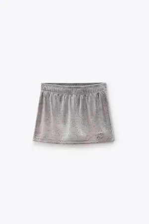 Alexander Wang Mid-rise Mini Skort In Crushed Velour Titanium