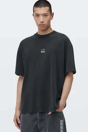 Alexander Wang Crystal Hotfix I Heart Aw Oversized Tee - Washed Black