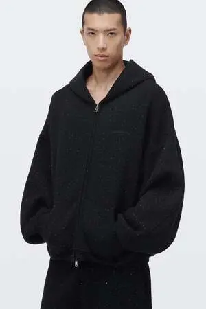 Alexander Wang Crystal Hotfix Oversized Zip-up Hoodie - Black