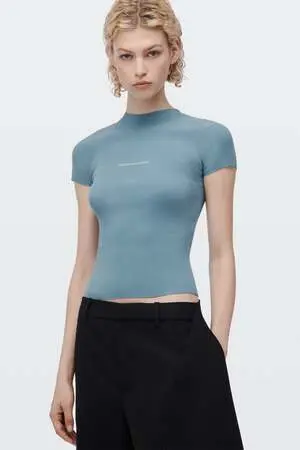 Alexander Wang Jacquard Logo Short Sleeve Crewneck Top - Black