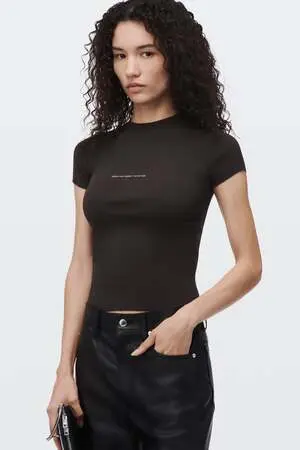 Alexander Wang Jacquard Logo Short Sleeve Crewneck Top - Cola