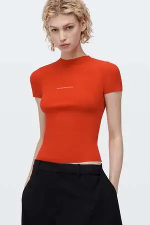 Alexander Wang Jacquard Logo Short Sleeve Crewneck Top - Silver Mink