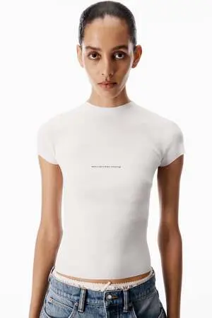 Alexander Wang Jacquard Logo Short Sleeve Crewneck Top - White