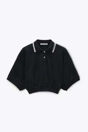 Alexander Wang Cropped Cinched Cotton Polo - Black