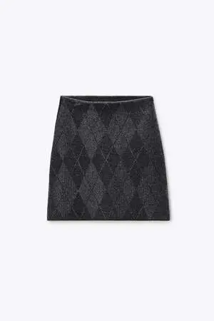 Alexander Wang Crystal Hotfix Argyle Wool-blend Tennis Skirt Graphite