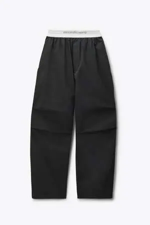 Alexander Wang Mid-rise Pleated Wide-leg Pant With Logo Elastic Waist Black