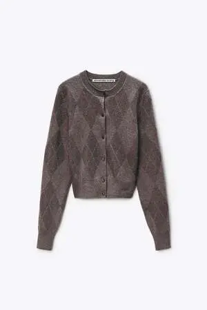 Alexander Wang Crystal Hotfix Wool-blend Argyle Cardigan - Brown