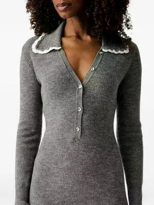 TWINSET Long Knit Dress With Crochet Collar