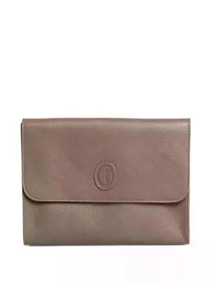 TRUSSARDI Logo-patch Pebbled Clutch Bag - Brown