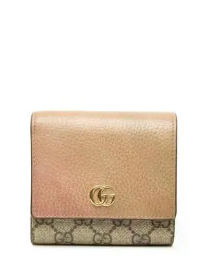 Gucci 2016-2026 Bicolor Gg Marmont Calfskin And Gg Supreme Bifold Wallet Small Wallets - Neutrals