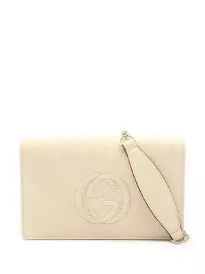 Gucci 2000-2015 Pebbled Calfskin Soho Wallet On Chain Crossbody Bag - Neutrals