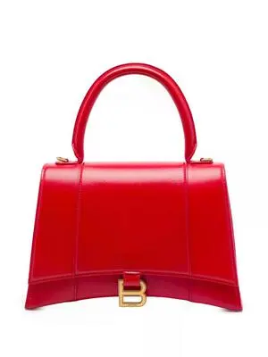 Balenciaga 2020 Medium Shiny Box Calfskin Hourglass Top Handle Bag Satchel - Red