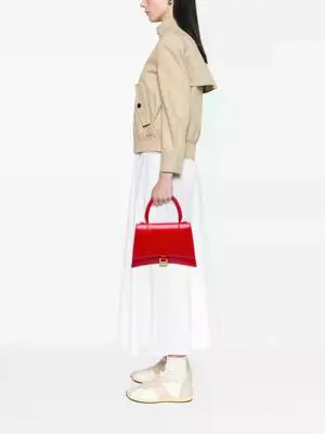 Balenciaga 2020 Medium Shiny Box Calfskin Hourglass Top Handle Bag Satchel - Red