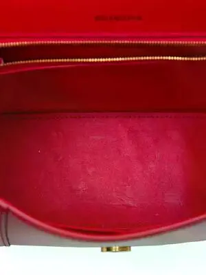 Balenciaga 2020 Medium Shiny Box Calfskin Hourglass Top Handle Bag Satchel - Red