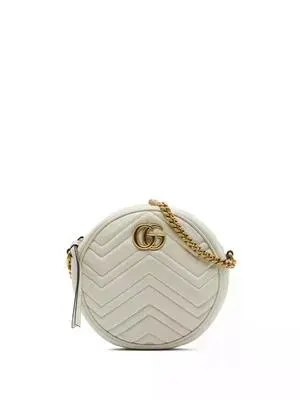 Gucci 2016-2026 Mini Gg Marmont Matelasse Calfskin Round Crossbody Bag - White